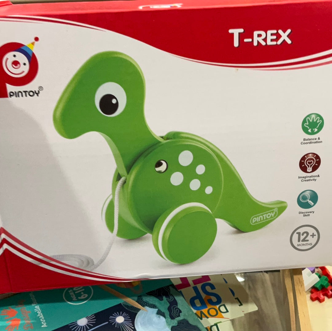 T-Rex Wooden pull along toy – Orange Otter Toys